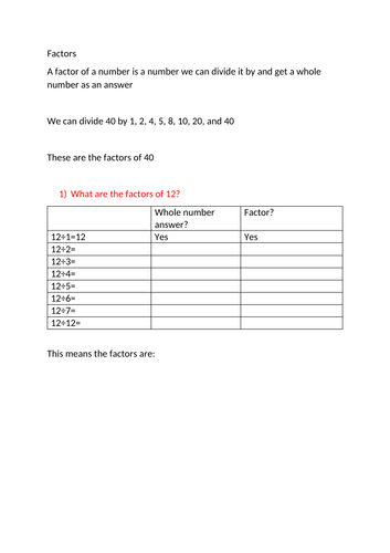 Factors and multiples introduction | Teaching Resources