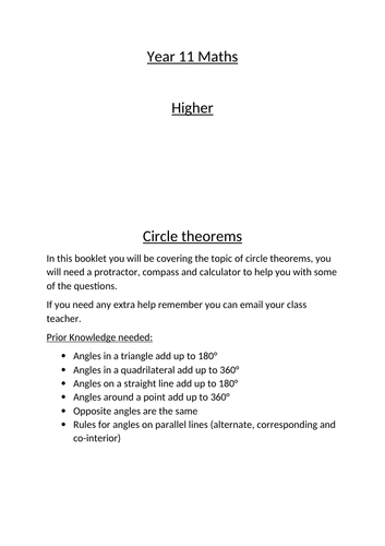 Circle Theorem Booklet Teaching Resources