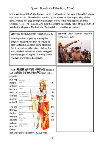 Worksheet - Queen Boudica's Rebellion | Teaching Resources