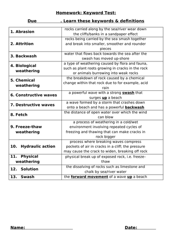 WJEC GCSE Theme 1: L3: Coastal Landscapes – Sub-Aerial Processes & Mass ...