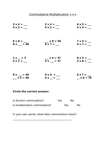 Commutative Multiplication Differentiated Worksheet | Teaching Resources