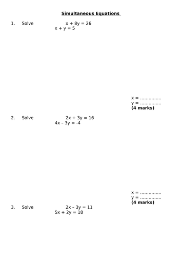 Simulataneous Equations Teaching Resources 