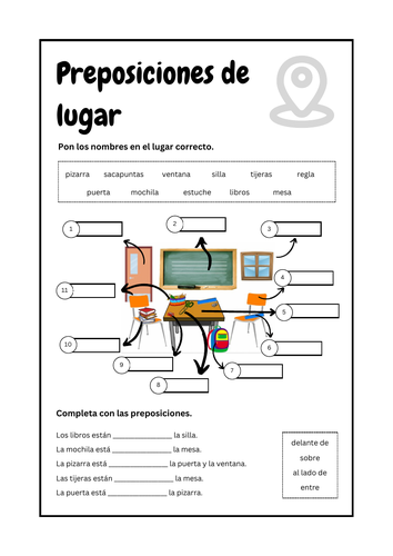 Las preposiciones de lugar y en clase | Teaching Resources