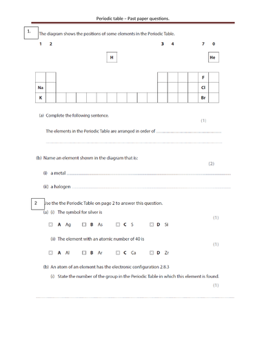 Periodic table worksheet | Teaching Resources