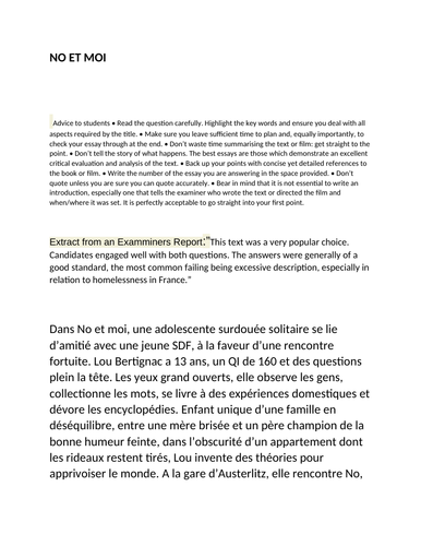 NO ET MOI FRENCH A LEVEL REVISION NOTES including mock exam questions ...