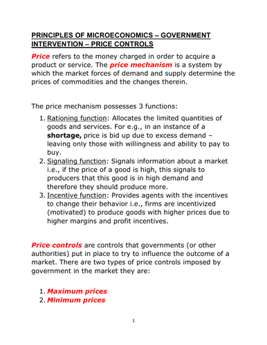 11. Price Controls | Teaching Resources