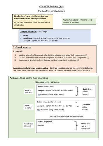 OCR GCSE Business 9-1 exam tips | Teaching Resources