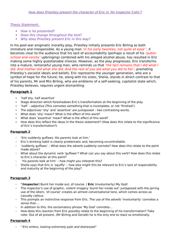 Inspector Calls Character Essay Plans - Sheila, Eric and Inspector ...