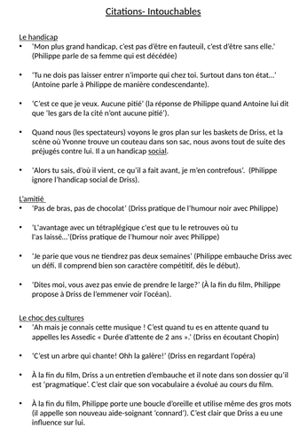 Quotes Compilation- Intouchables | Teaching Resources