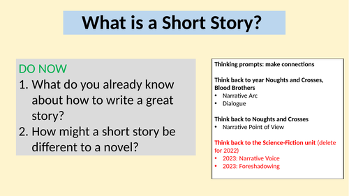 Year 9 Short Story Unit | Teaching Resources