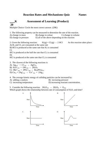 QUIZ REACTION RATES Quiz Grade 12 Chemistry Quiz WITH ANSWERS SCH4U #9 ...