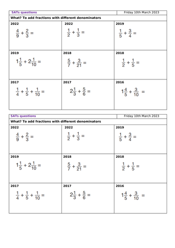 Ks2 Sats Questions Adding Fractions With Different Denominators