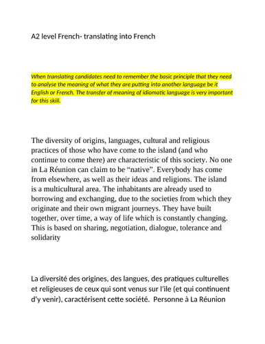 A2 LEVEL FRENCH LANGUAGE - translation into FRENCH; examples with ...