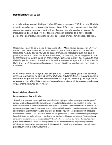 Irène Némirovsky : Le bal A LEVEL FRENCH (WJEC) REVISION NOTES AND ...