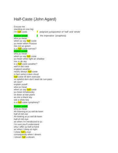 POETRY ANTHOLOGY (CONFLICT) HALF-CASTE by JOHN AGARD -GCSE ENGLISH ...