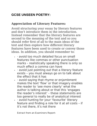 TEACHERS RESOURCE ON GCSE UNSEEN POETRY - including extracts from ...