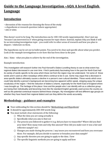 A Guide To Writing The Aqa English Language Investigation Nea