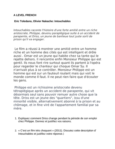 Eric Toledano, Olivier Nakache: Intouchables; A LEVEL FRENCH collection ...