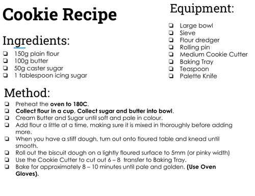 Recipe Card for Cookies | Teaching Resources