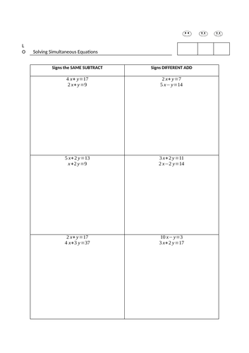 Simultaneous Equations Worksheet | Teaching Resources