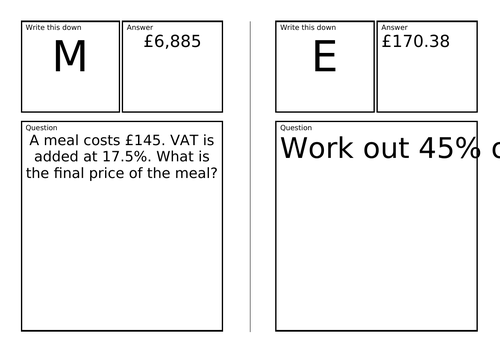 Percentage increase and decrease treasure trail | Teaching Resources
