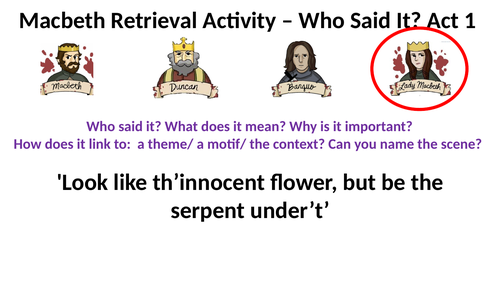 Macbeth - Who Said it in Act 1? Retrieval Activity | Teaching Resources