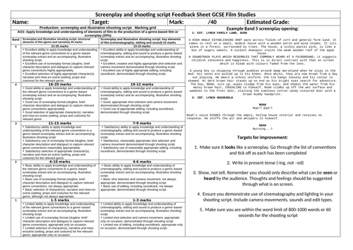 Eduqas GCSE Film Studies Component 3 NEA Screenplay Writing Feedback ...