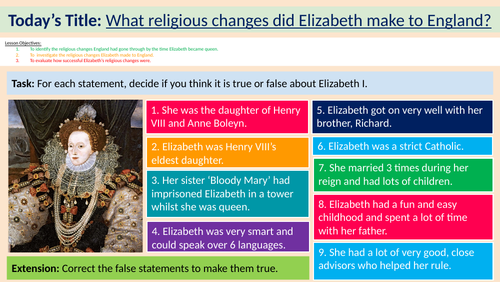 7. Elizabeth I - Religion | Teaching Resources