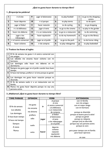 Hobbies / Free Time - hacer/ jugar/ ir Spanish | Teaching Resources