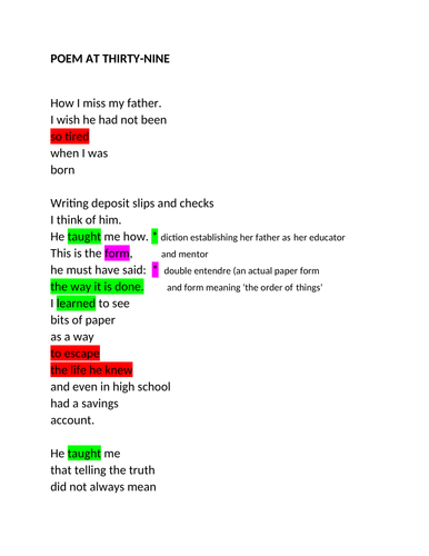 POEM AT THIRTY NINE English Literature GCSE poetry analysis | Teaching ...