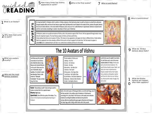 AQA Religious Studies Hinduism Avatars Guided Reading | Teaching Resources AQA Religious Studies Hinduism Avatars Guided Reading | Teaching Resources