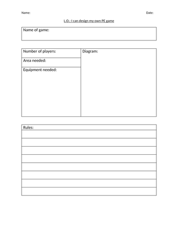 Design your own PE game sheet | Teaching Resources