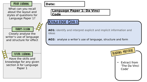 Language Paper 1, Q2-3: The Da Vinci Code | Teaching Resources