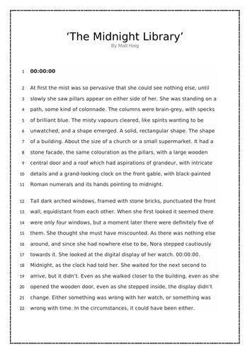 The Midnight Library - Comprehension and AQA paper 1 Q1-4 | Teaching ...