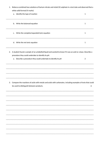 HSC Chemistry Module 3 - Precipitation & Acid reactions quiz | Teaching ...