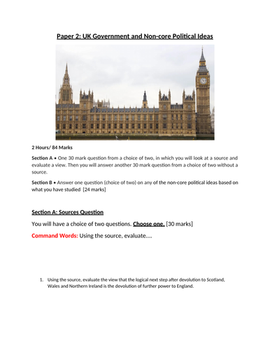 Politics A-Level (Edexcel) Essay Questions | Teaching Resources