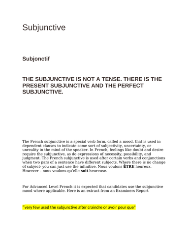 The Subjunctive as a Discriminator for A* at A level French | Teaching ...