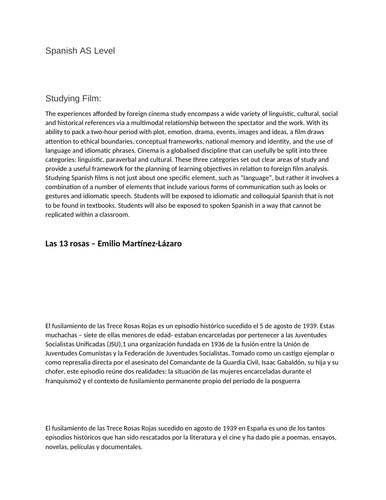 Las 13 rosas – Emilio Martínez-Lázaro - a bank of A LEVEL SPANISH ...