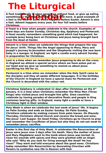 The Liturgical Calendar | Teaching Resources