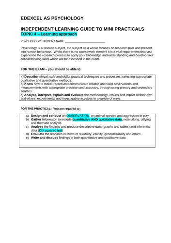 Edexcel GCE Learning Theories PRACTICAL Booklet | Teaching Resources