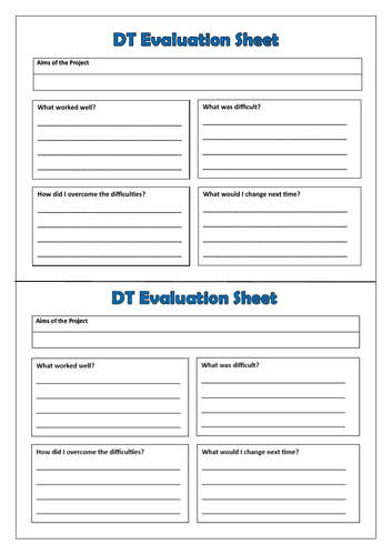 DT Project Evaluation Sheet! | Teaching Resources