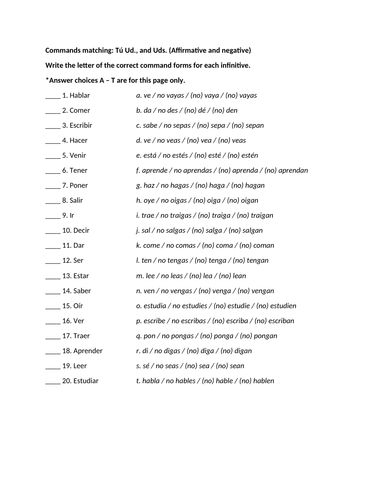 Commands matching: Tú Ud., and Uds. (Affirmative and negative ...