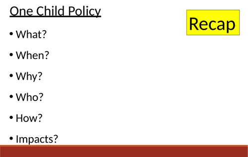 KS3 Geography - China - One Child Policy Evaluation | Teaching Resources