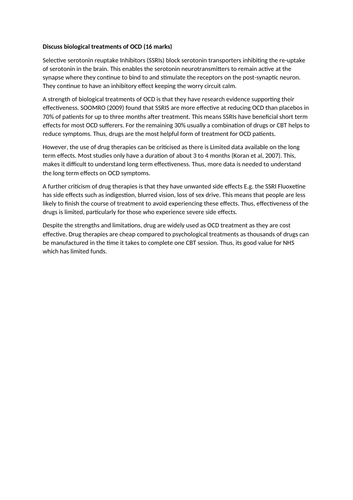 Discuss Biological Treatments of OCD 16 Marks Model Essay Answer ...