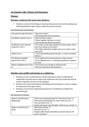 An Inspectors Calls Themes and Characters | Teaching Resources