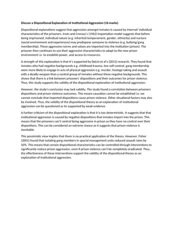 Dispositional Explanation of Aggression Model Essay 16 Marks AQA ...
