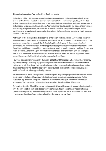Frustration Aggression Hypothesis Essay 16 Mark Model Answer AQA ...