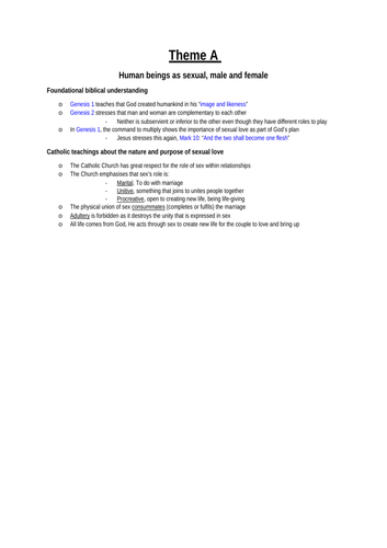 Revision Notes- RS GCSE, Theme A and Theme C | Teaching Resources