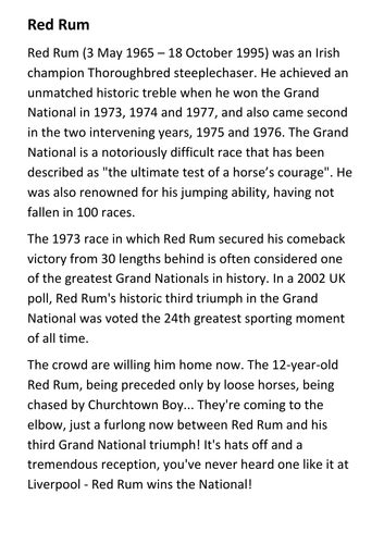 Red Rum Handout | Teaching Resources