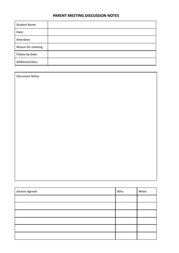 Parent Meeting Discussion Notes Template | Teaching Resources